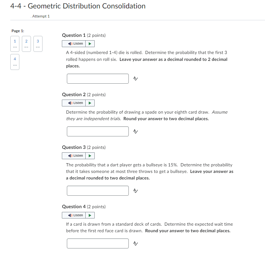 Solved 4-4 - Geometric Distribution Consolidation Attempt 1 | Chegg.com