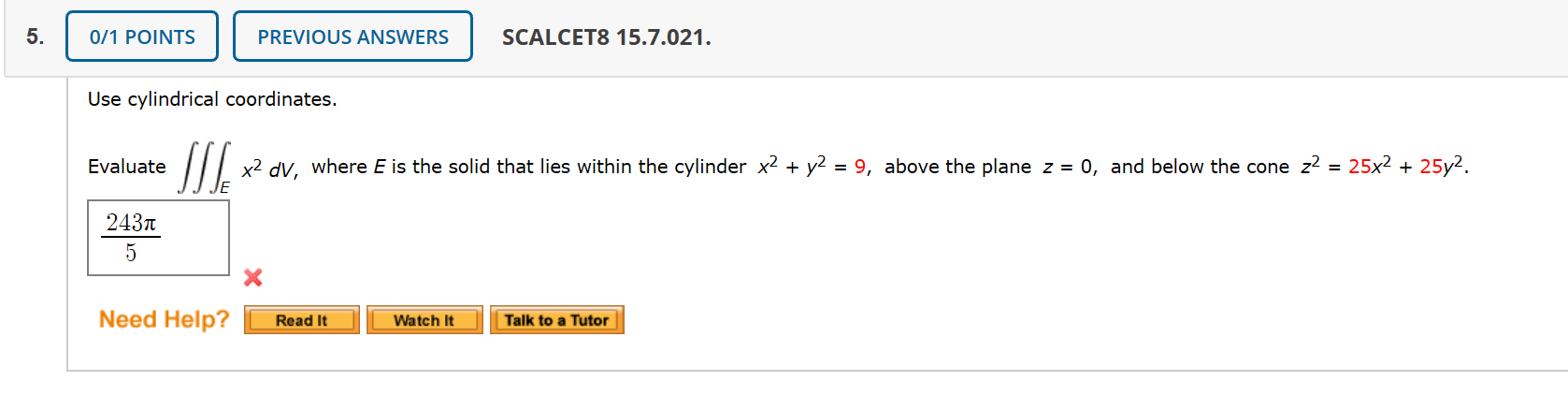 Solved 3. 0/1 POINTS PREVIOUS ANSWERS SCALCET8 15.7.017. Use | Chegg.com