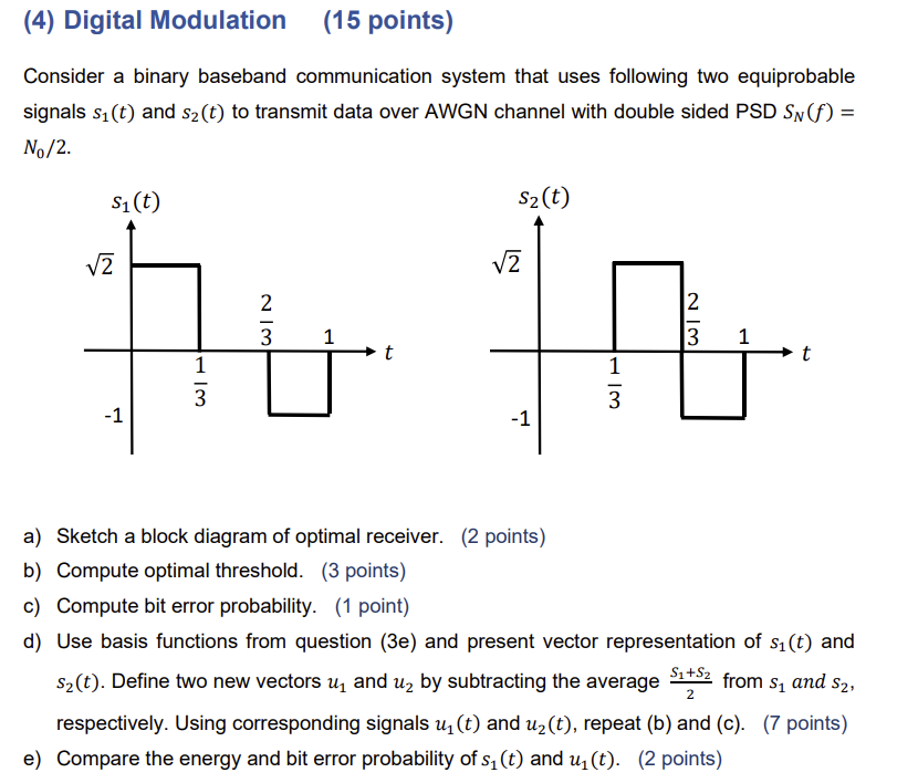 Solved (4) Digital Modulation (15 points) Consider a binary | Chegg.com