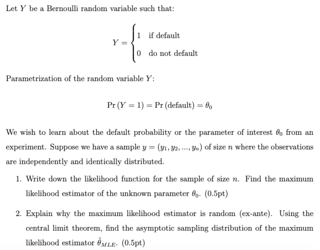 Let Y be a Bernoulli random variable such that: if | Chegg.com