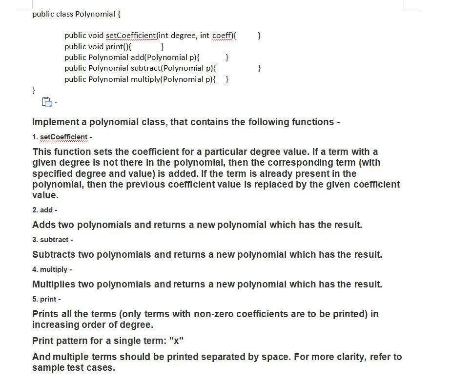 public class Polynomial { } public void | Chegg.com