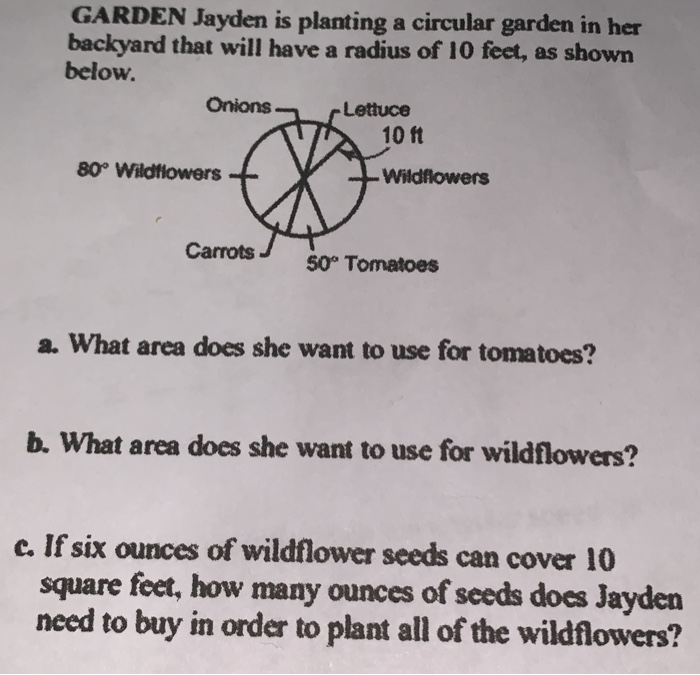 Solved GARDEN Jayden is planting a circular garden in her | Chegg.com