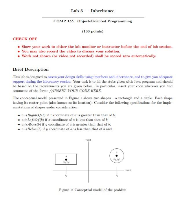 Lab 5 — Inheritance COMP 155 : Object-Oriented | Chegg.com