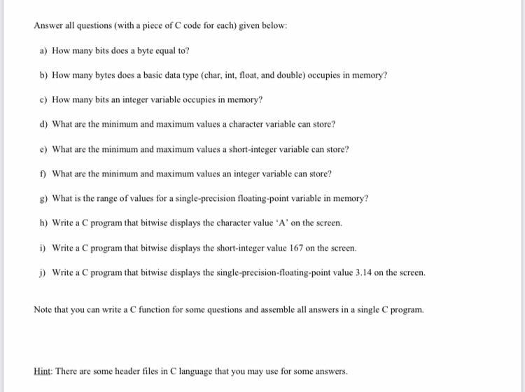 Solved Answer all questions (with a piece of C code for | Chegg.com