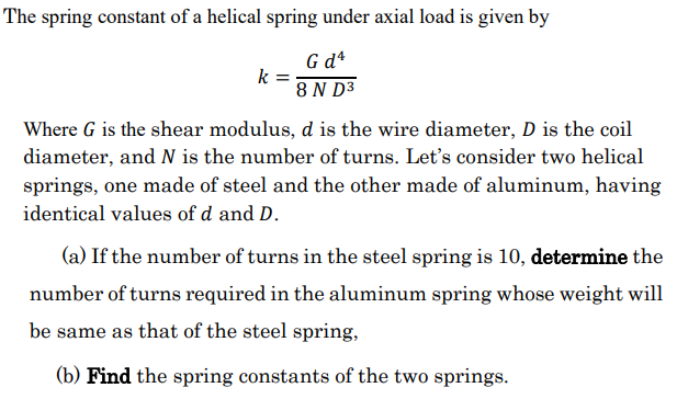 Solved The spring constant of a helical spring under axial | Chegg.com