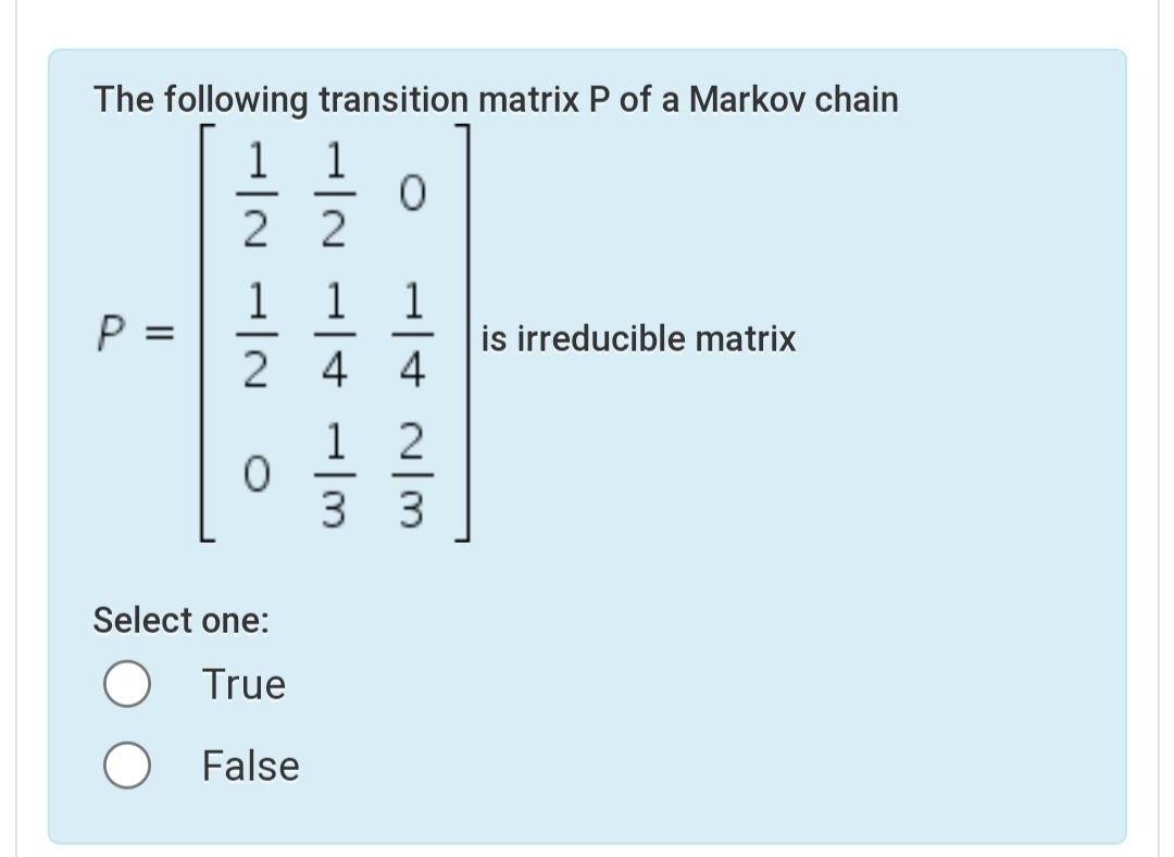 Solved The following transition matrix P of a Markov chain 1 | Chegg.com