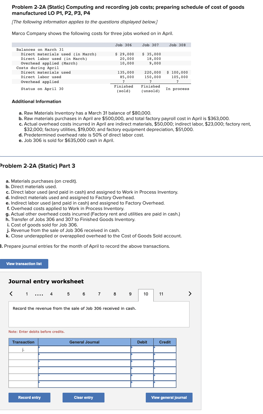 Solved Problem 2-2A (Static) Computing and recording job | Chegg.com