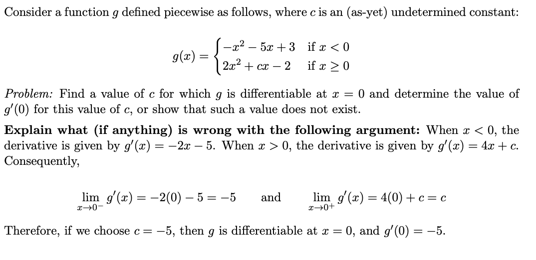 Solved Consider a function g defined piecewise as follows, | Chegg.com