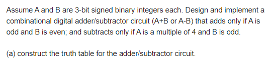 Solved Assume A and B are 3-bit signed binary integers each. | Chegg.com