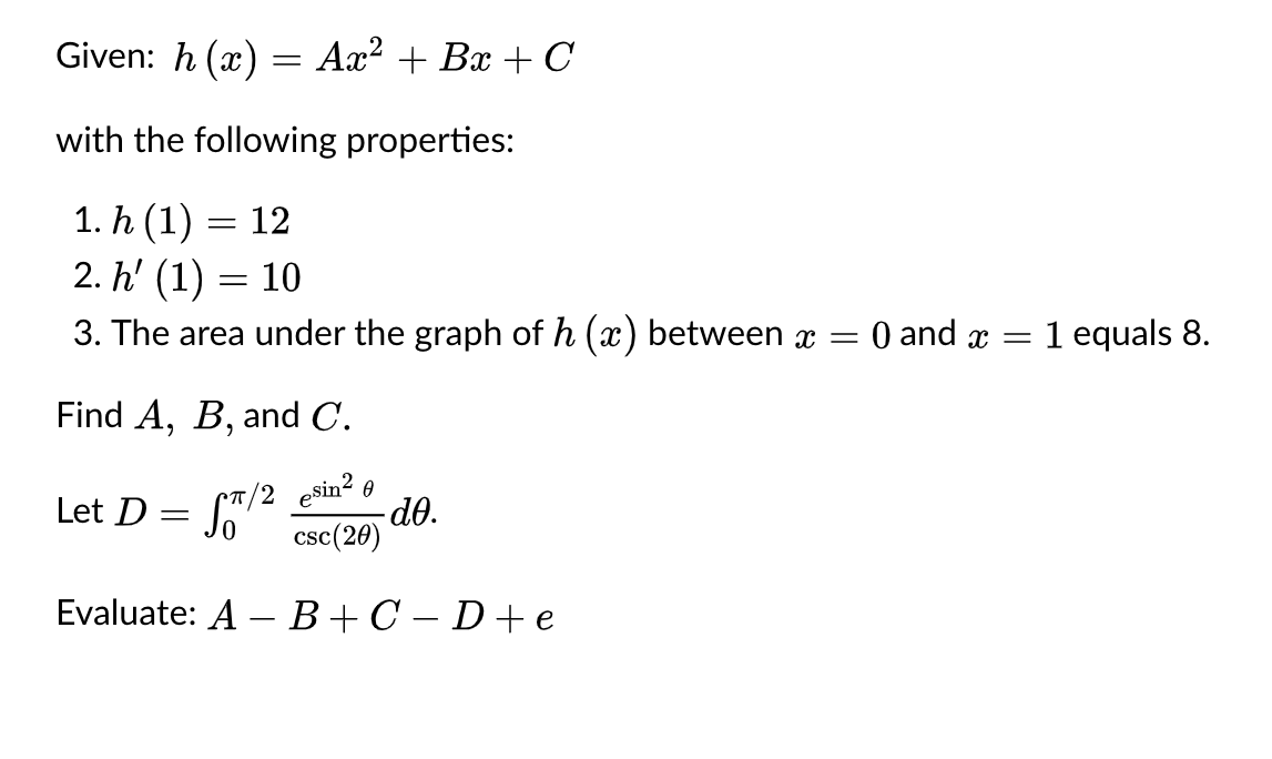 Solved Given: h(x) = Ax2 + Bx + C with the following | Chegg.com