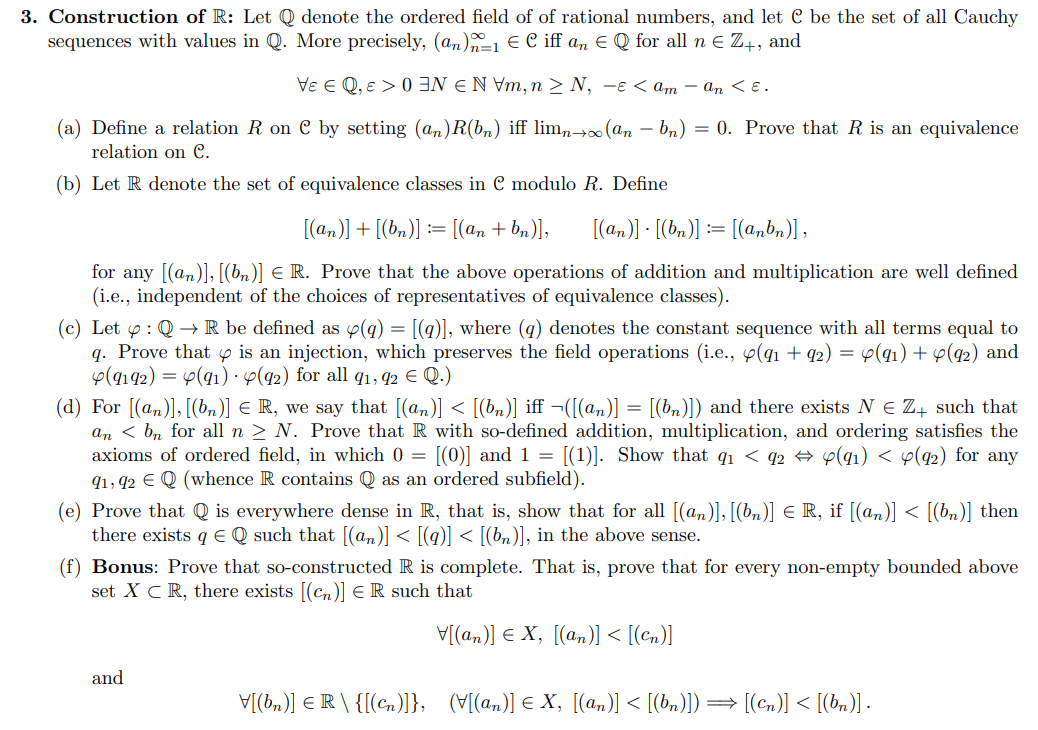 Solved Construction of R : Let Q denote the ordered field of | Chegg.com