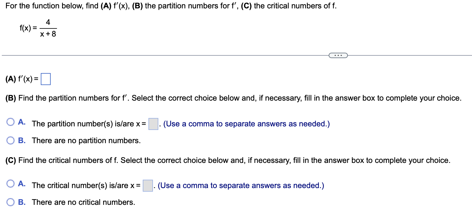 Solved f(x)=x+84 (A) f′(x)= (B) Find the partition numbers | Chegg.com