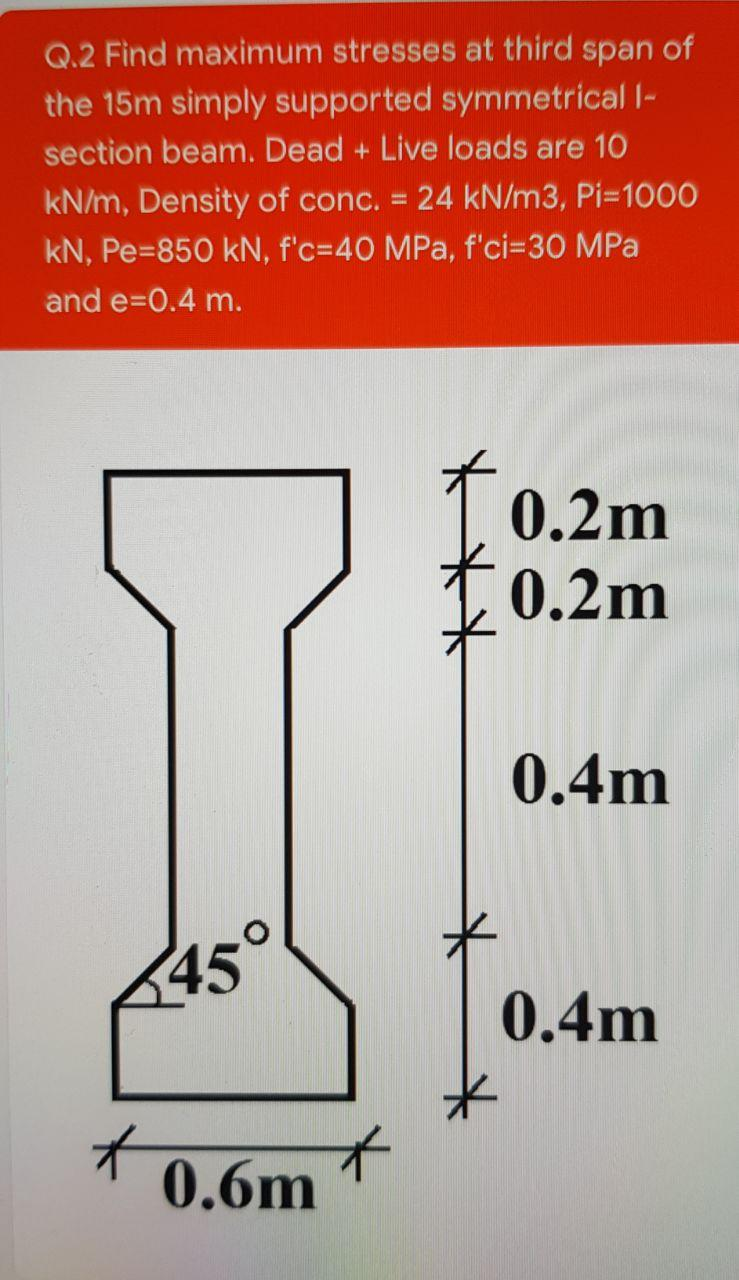 Q.2 Find maximum stresses at third span of the 15m | Chegg.com
