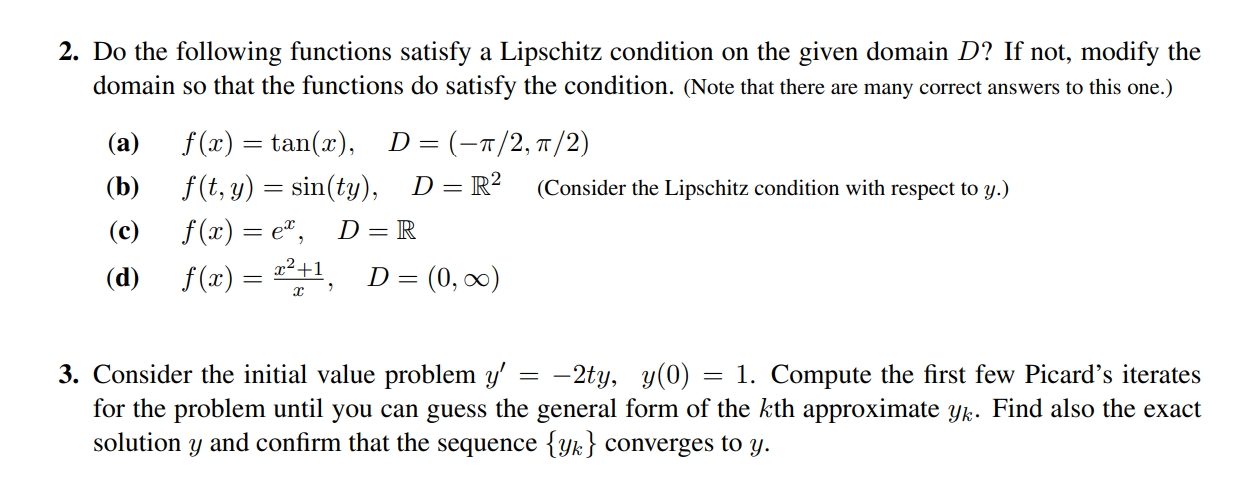 Solved Do the following functions satisfy a Lipschitz | Chegg.com