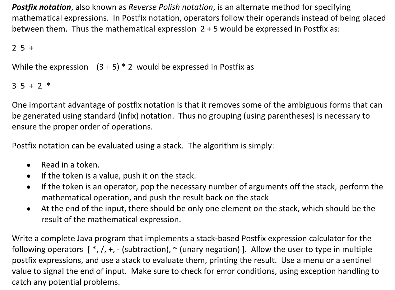 Postfix notation, also known as Reverse Polish | Chegg.com