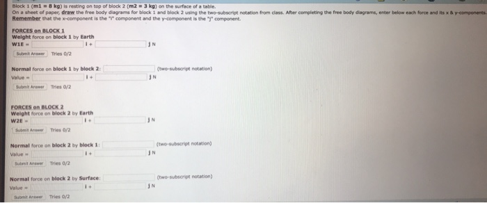 Solved Block 1 (m1.8kg) is resting on top of block 2 (m2 3 | Chegg.com