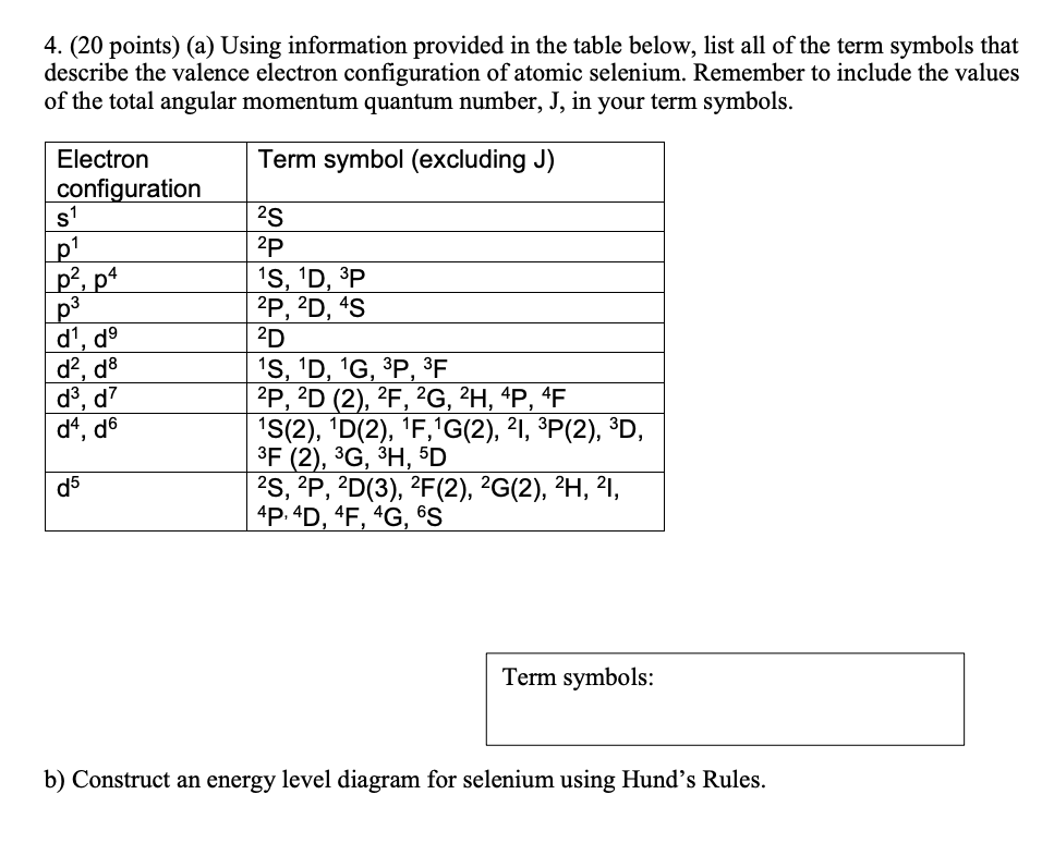 Solved 4. (20 points) (a) Using information provided in the | Chegg.com