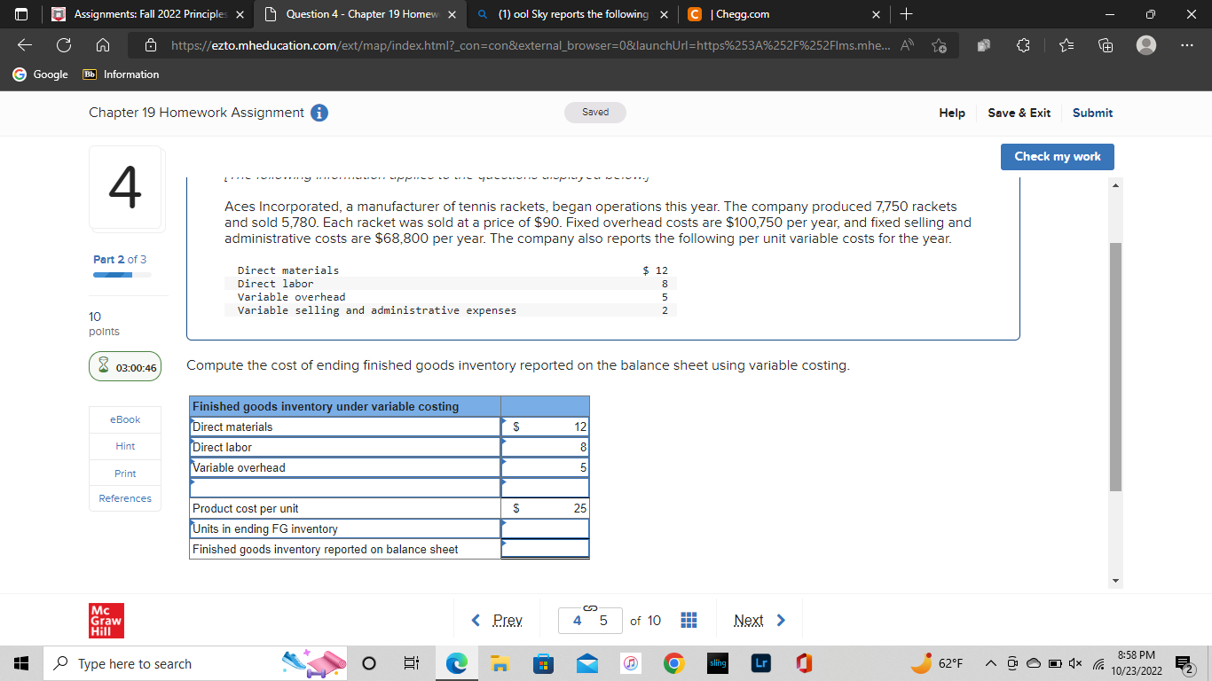 Solved Aces Incorporated, a manufacturer of tennis rackets, | Chegg.com