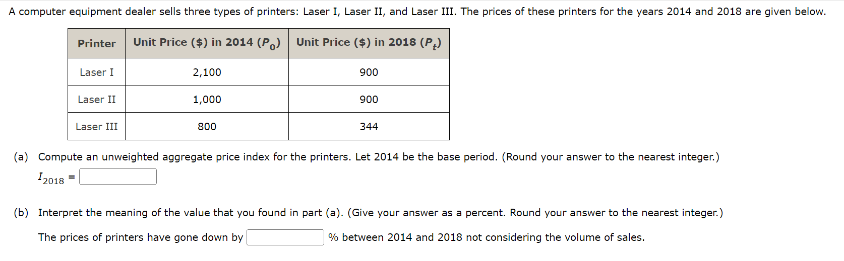 Solved (a) Compute an unweighted aggregate price index for | Chegg.com