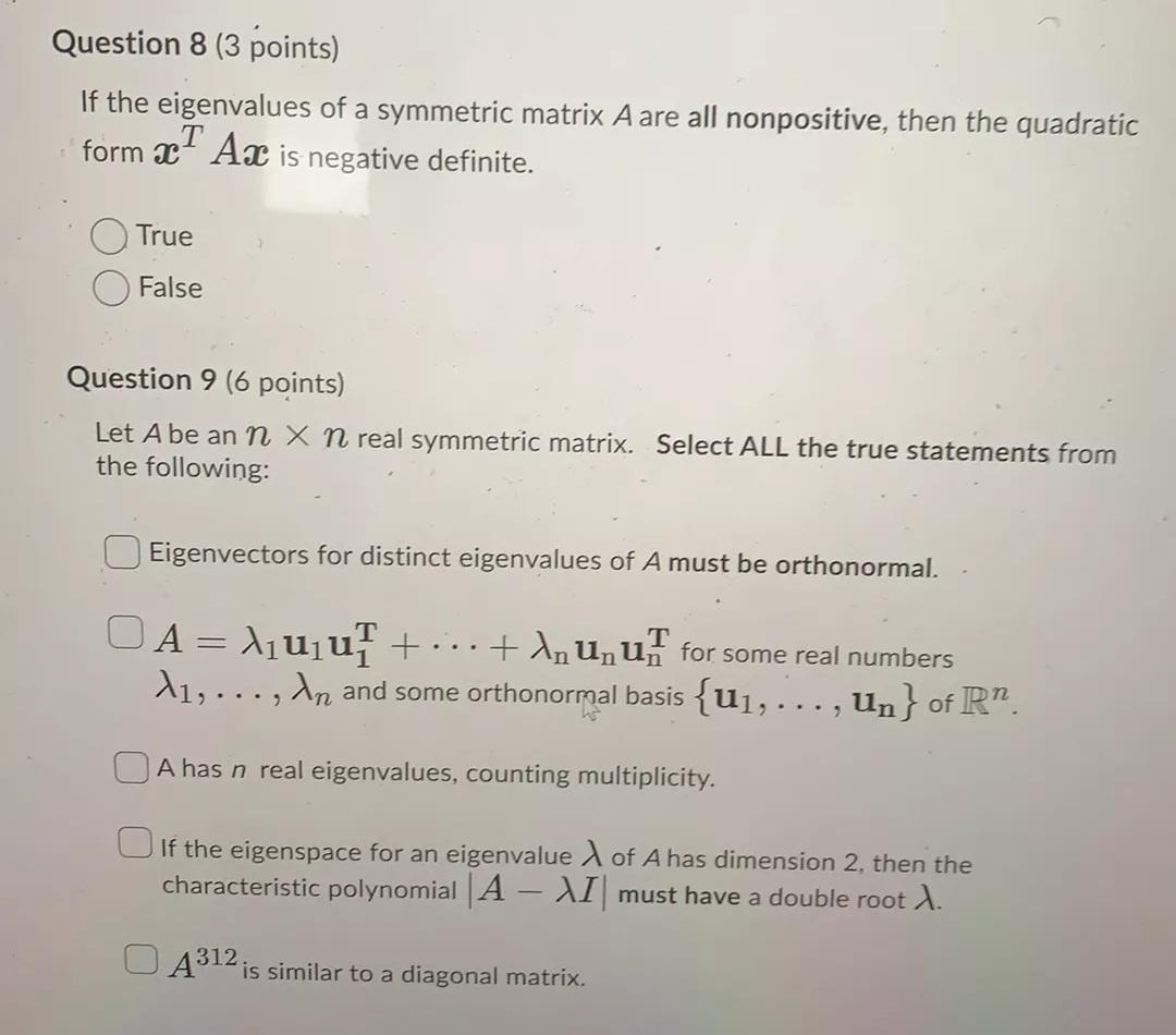 Solved if the eigenvalues of a symmetric matrix A are all | Chegg.com