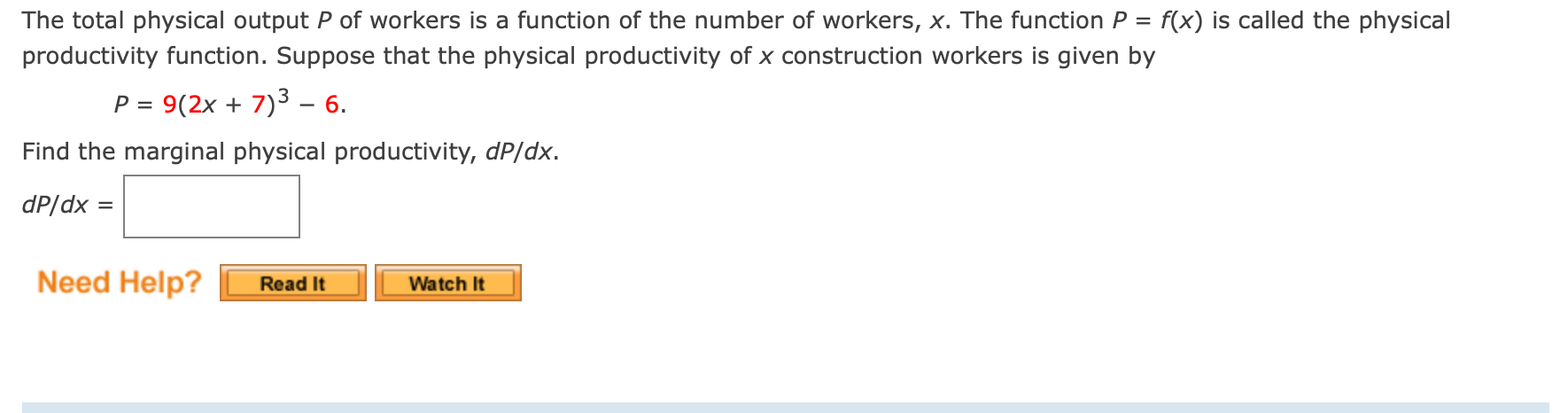 Solved The total physical output P of workers is a function | Chegg.com