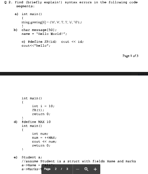 Solved 02. Find (briefly explain!) syntax errors in the | Chegg.com