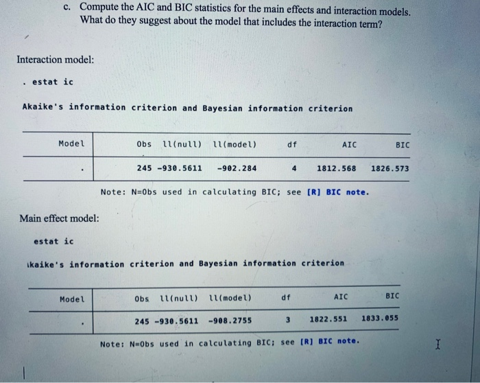 Solved Compute the AIC and BIC statistics for the main | Chegg.com