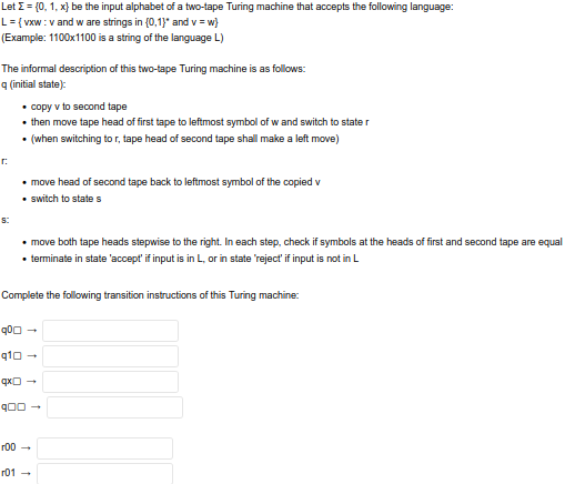 Solved Let Σ = {0, 1, x} be the input alphabet of a two-tape | Chegg.com