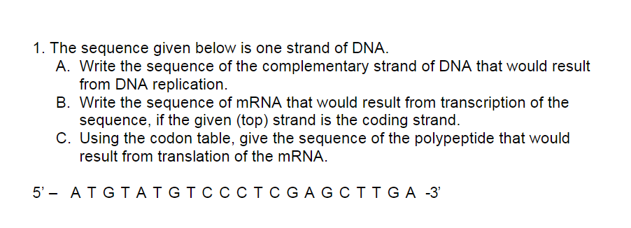 1. The sequence given below is one strand of DNA. A. | Chegg.com