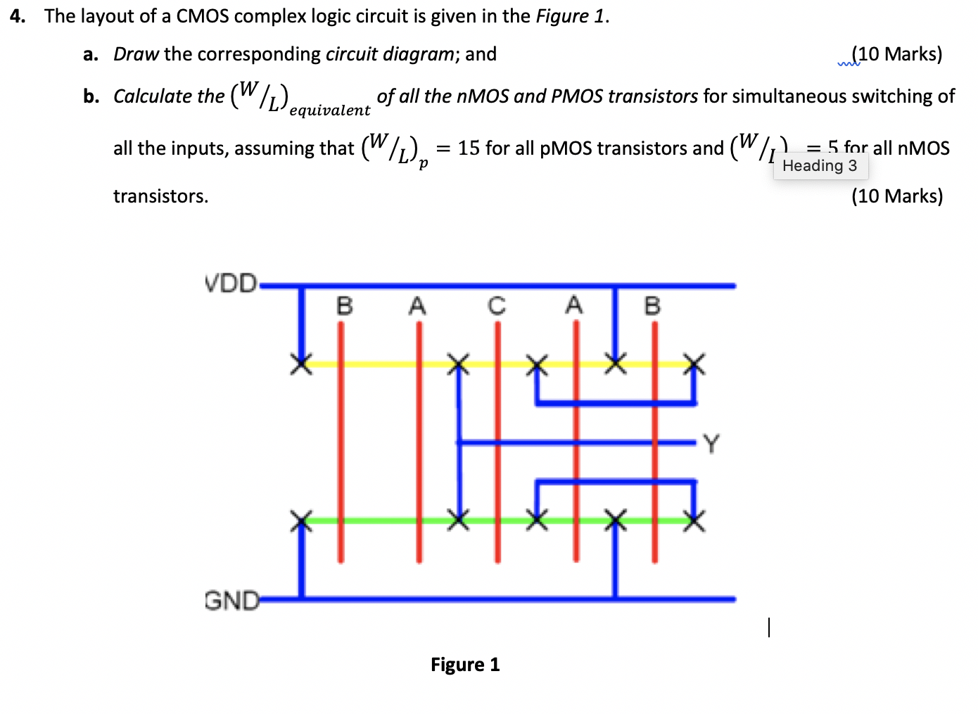 Solved 4. The layout of a CMOS complex logic circuit is | Chegg.com