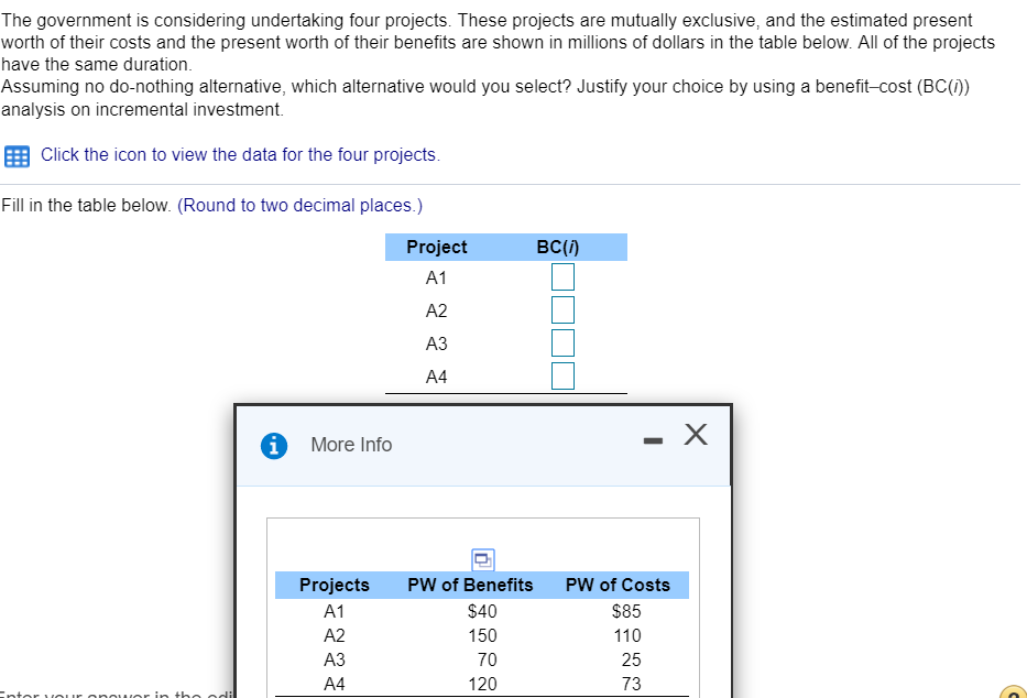 Solved The government is considering undertaking four | Chegg.com