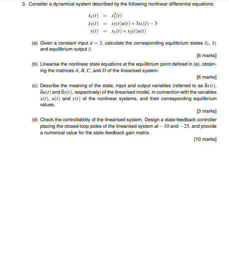 Solved 3. Consider a dynamical system described by the | Chegg.com