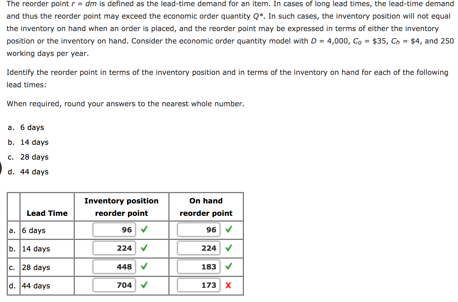 Solved The reorder point r = dm is defined as the lead-time | Chegg.com