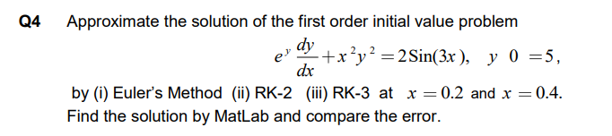 Solved 4 Approximate The Solution Of The First Order Initial