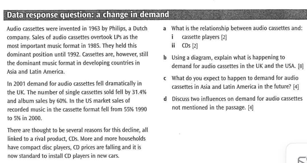 Solved Data response question: a change in demand Audio | Chegg.com