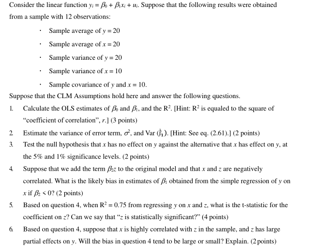 Consider the linear function yi = + 1xi + ui. | Chegg.com
