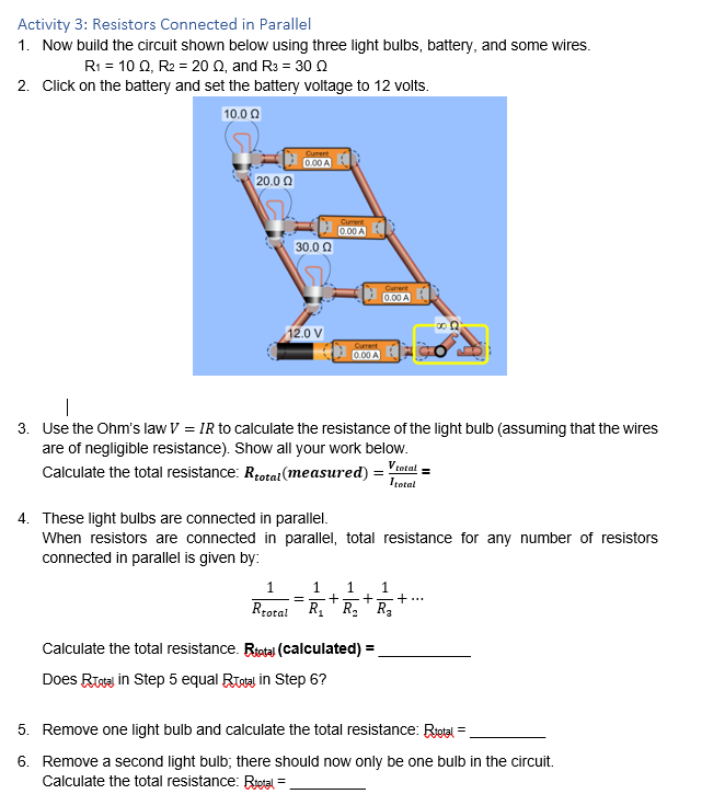 Activity 3: Resistors Connected in Parallel Remove | Chegg.com