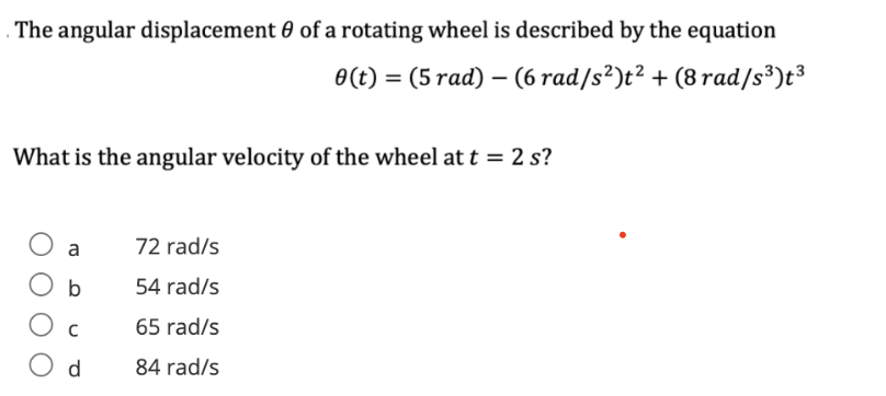 Solved The angular displacement of a rotating wheel is | Chegg.com