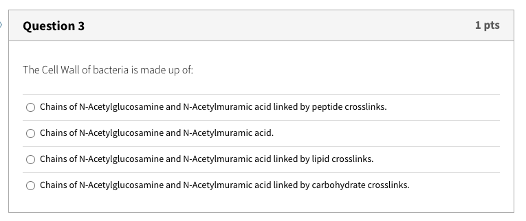Solved The Cell Wall of bacteria is made up of: Chains of | Chegg.com