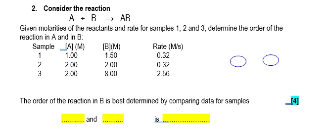 Solved 2. Consider the reaction A + B + AB Given molarities | Chegg.com