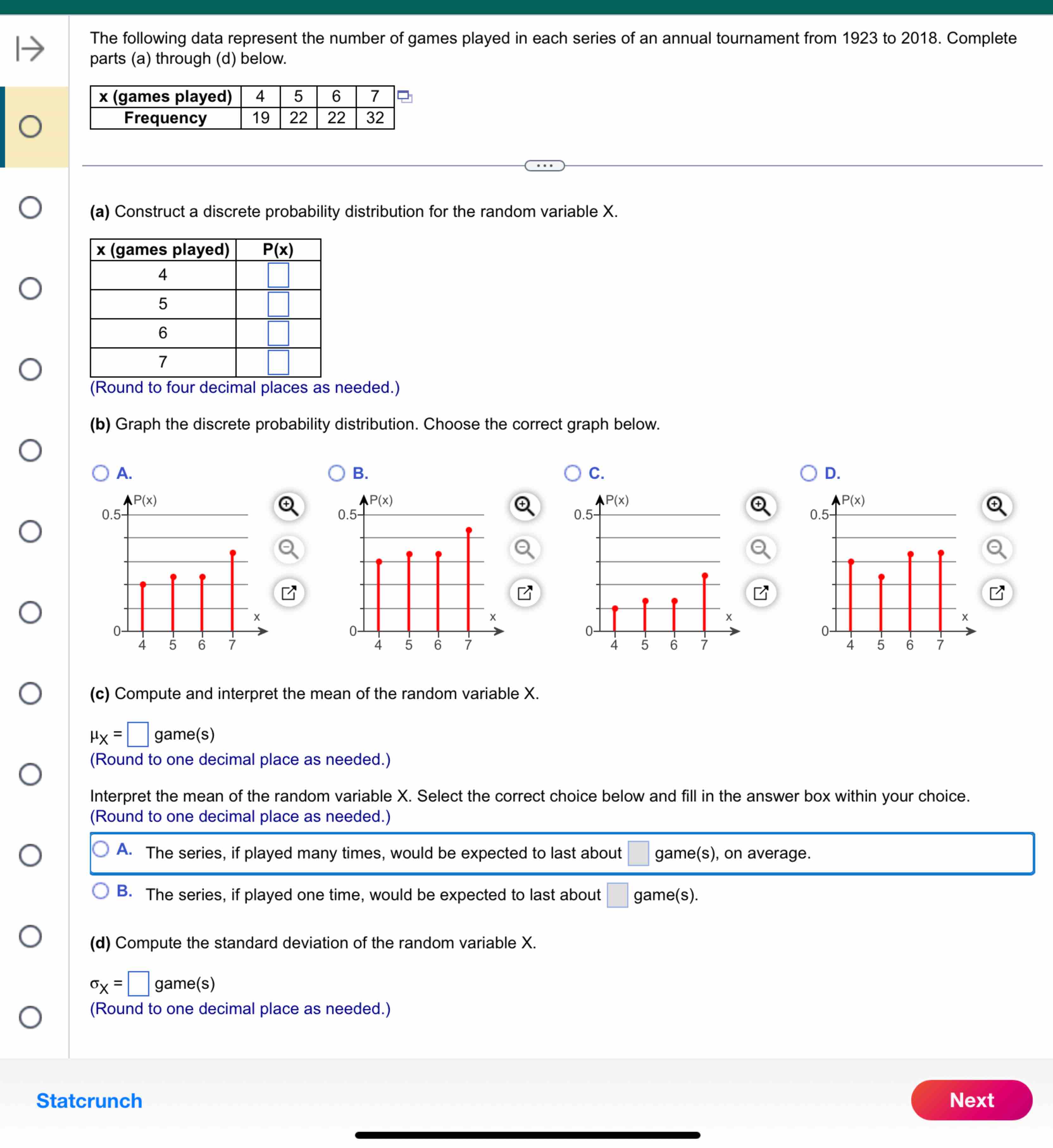 Solved The following data represent the number of games | Chegg.com