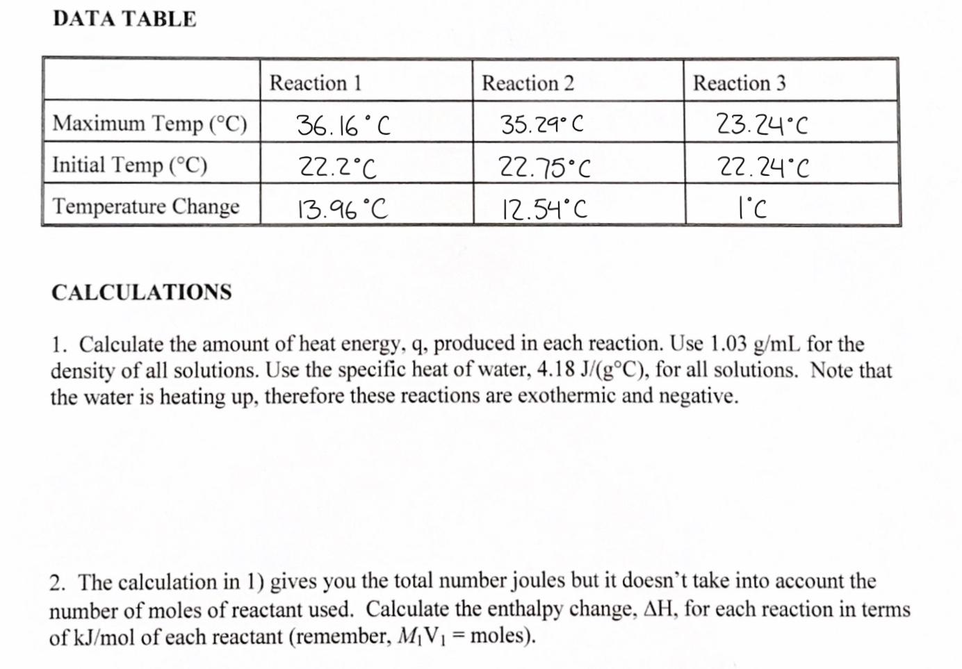 Solved Reaction 1: 50ml of 2 M NaOH & 50ml of 2 M | Chegg.com