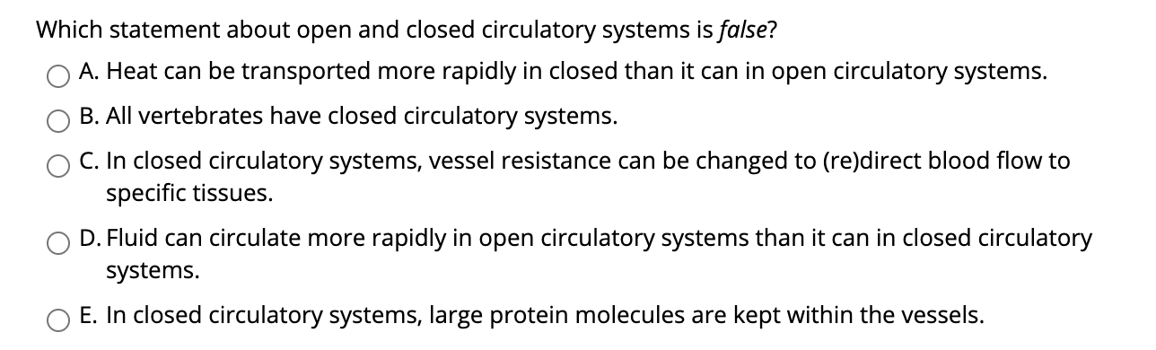 Solved Which statement about open and closed circulatory | Chegg.com