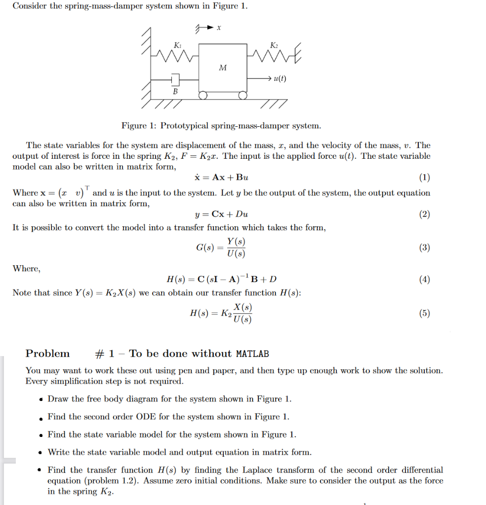 Solved Consider the spring-mass-damper system shown in | Chegg.com