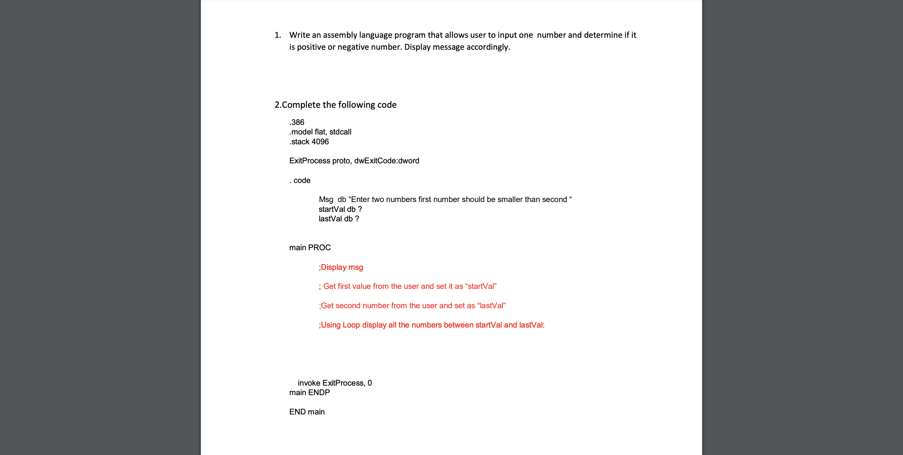 Solved Write An Assembly Language Program That Allows User
