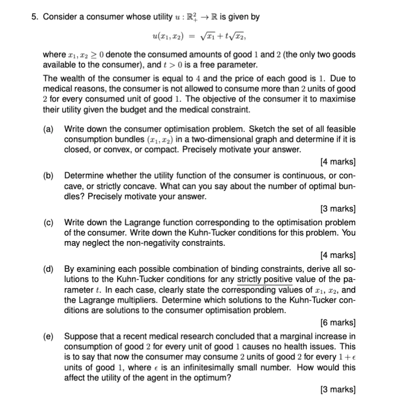 Solved = 5. Consider a consumer whose utility u: R$ → Ris | Chegg.com