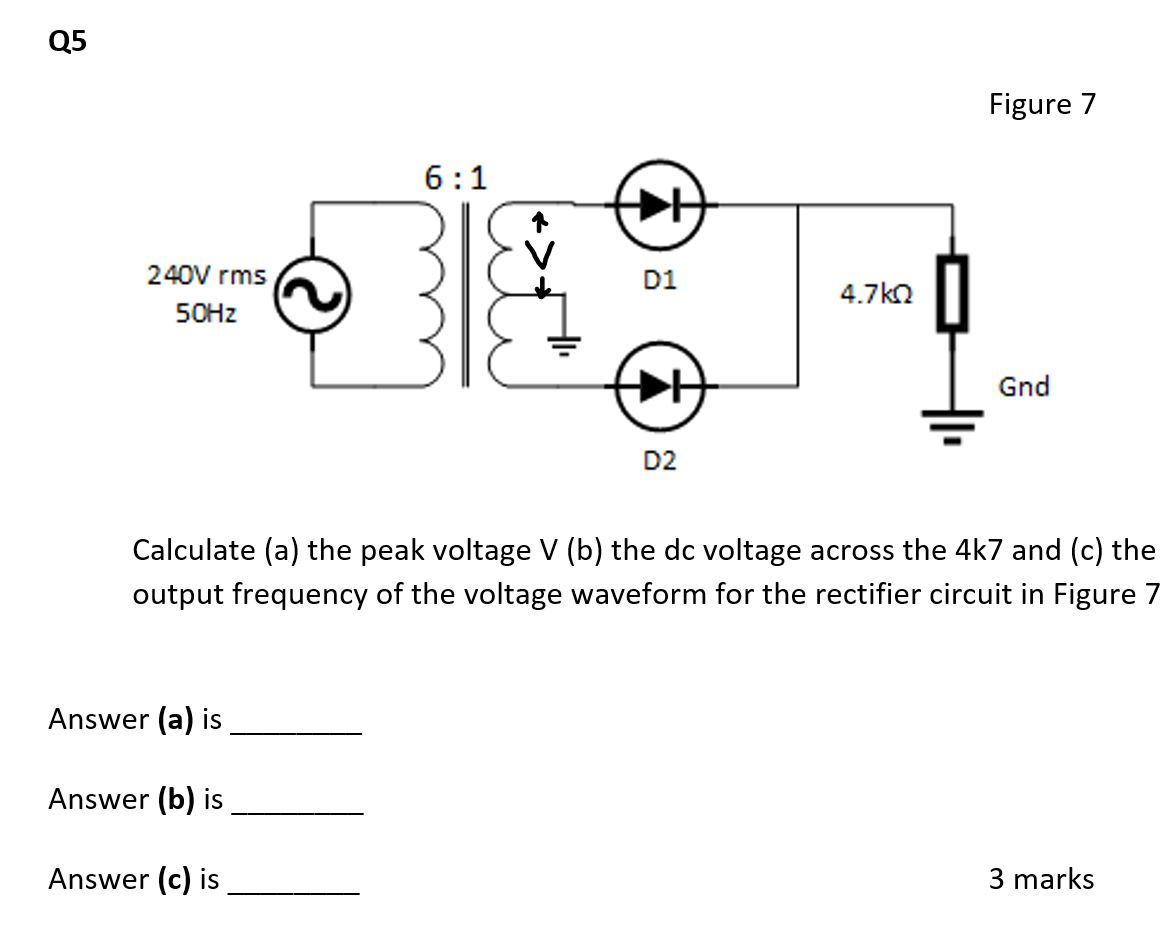 Solved Figure 7 Calculate (a) the peak voltage V(b) the dc | Chegg.com