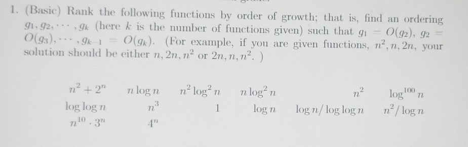 Solved 1. (Basic) Rank the following functions by order of | Chegg.com