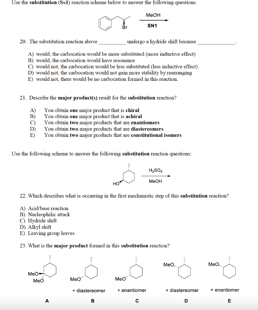 Solved Br SN1MeOH 20. The substitution reaction above | Chegg.com