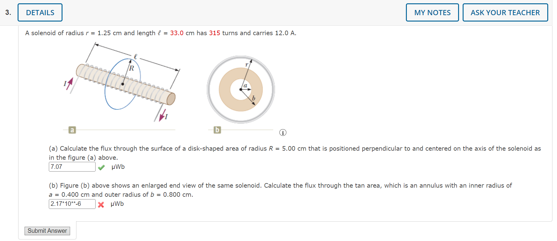 Solved A solenoid of radius r=1.25 cm and length ℓ=33.0 cm | Chegg.com